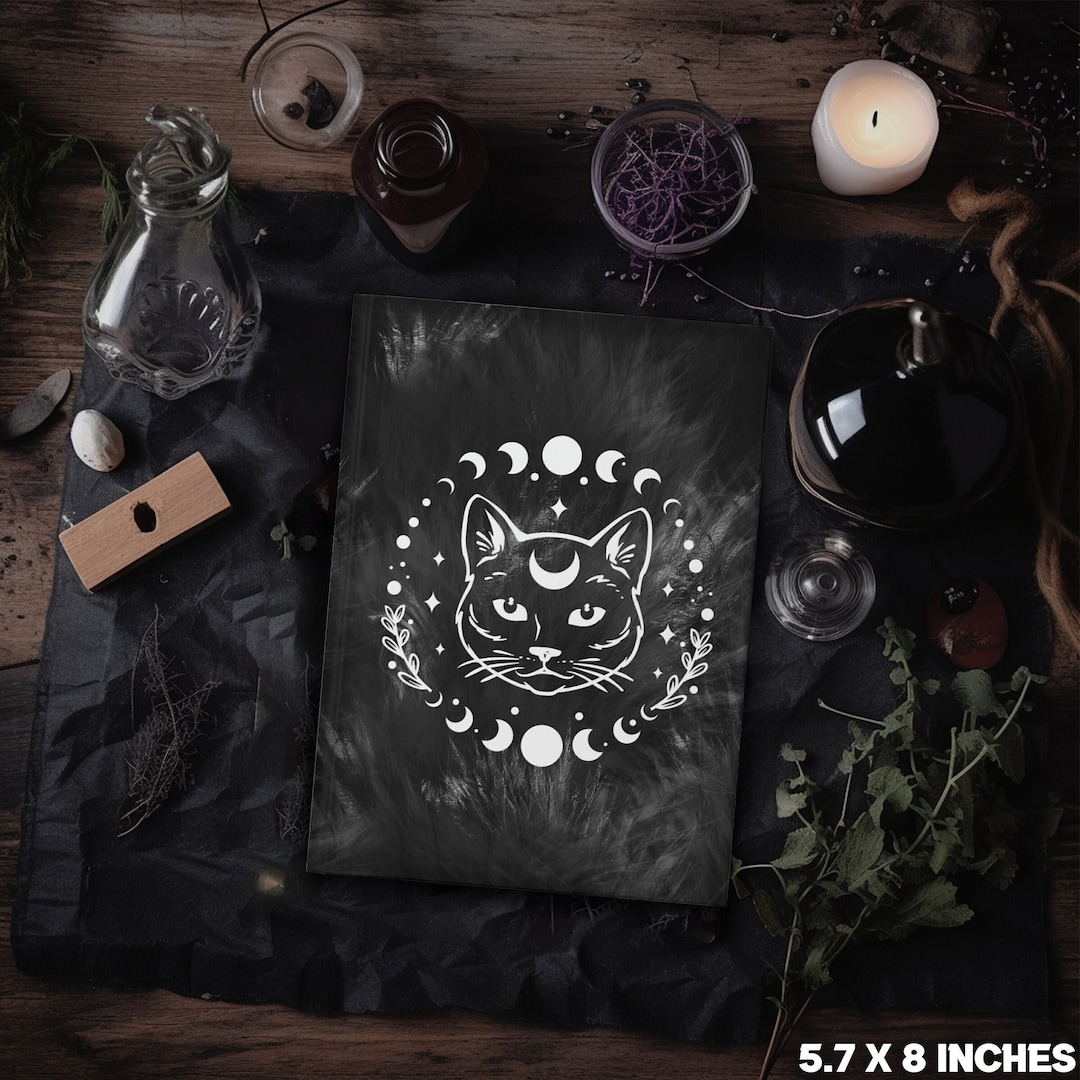 Celestial Moon Phase Cat Journal | Pretty Cat Face Kitten Witchy ...