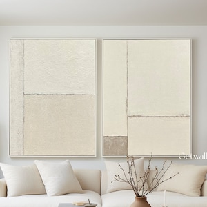 Set of 2 Beige Wall Art Set of 2 Pure Beige Canvas Wall Art for ...