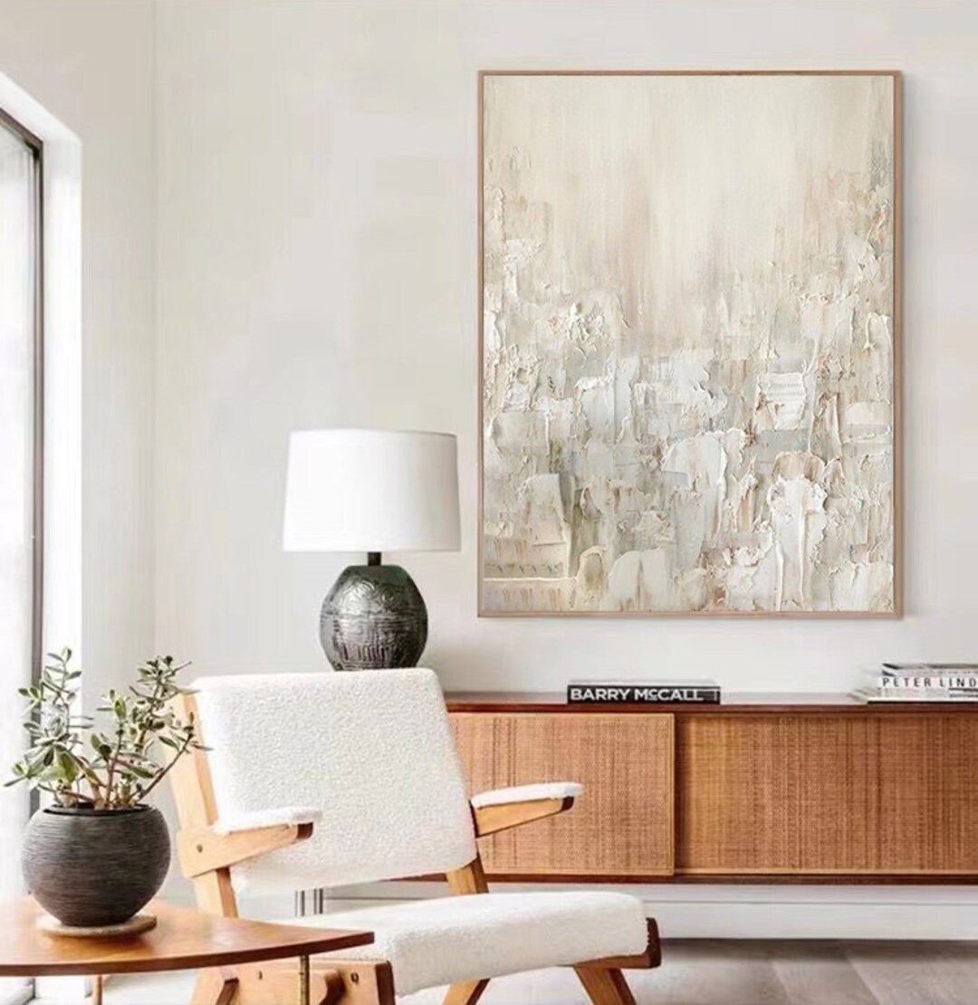 Beige White Textured Wall Art Beige Textured Painting on Canvas Beige ...