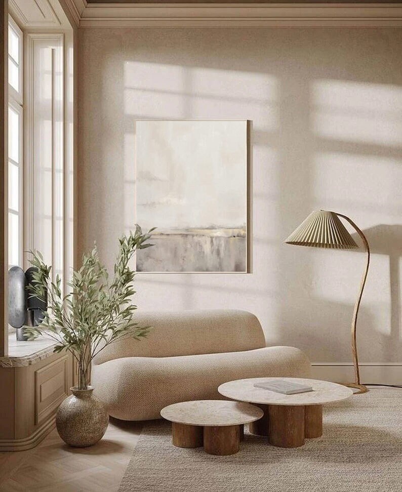 Large Beige Oil Painting Beige Contemporary Abstract Wall Art - Etsy