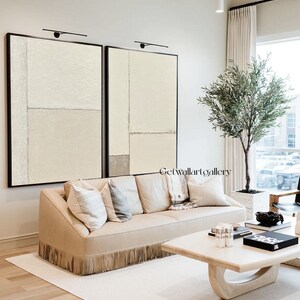 Set of 2 Beige Wall Art Set of 2 Pure Beige Canvas Wall Art for ...