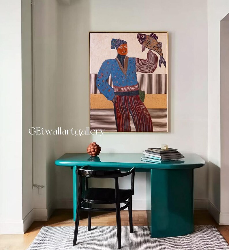 Abstract Man Figural Wall Art for Home Decor A Fishing Man Wall ...