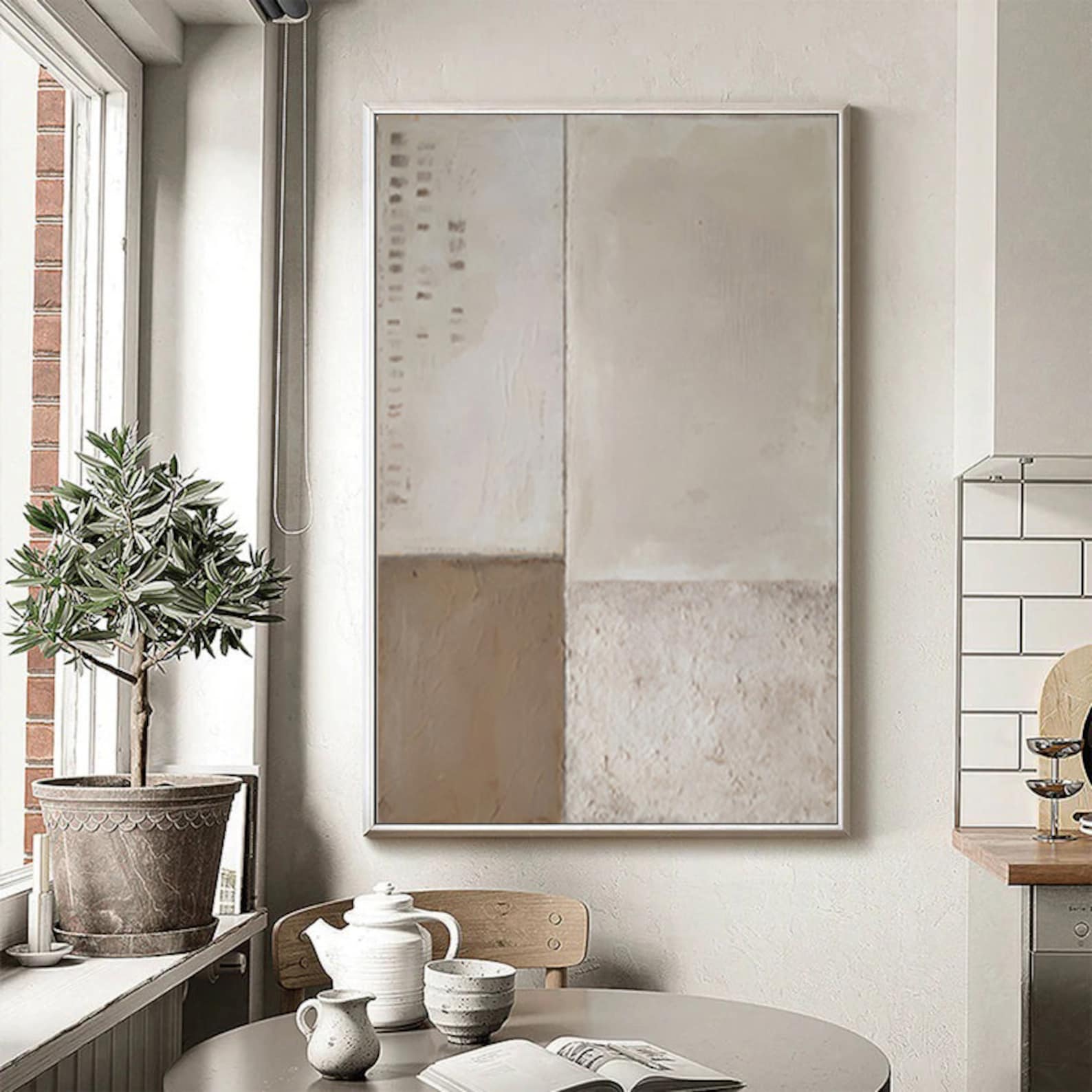 Large Beige Painting on Canvas Beige Vertical Wall Art Canvas - Etsy