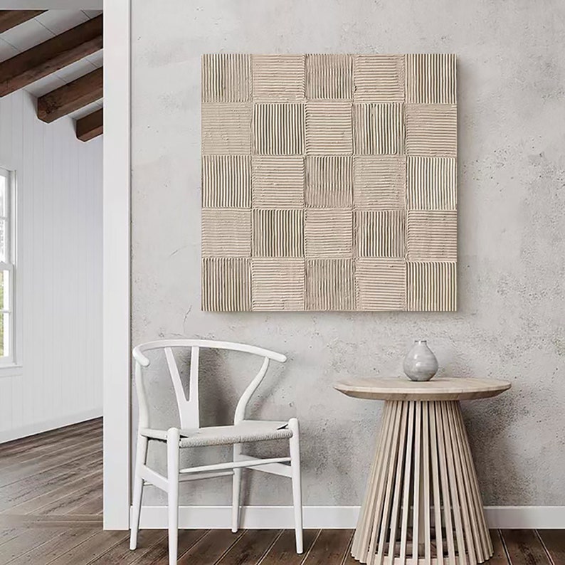 Beige Textured Painting on Canvas Beige Wabi-sabi Wall Art Beige 3d ...