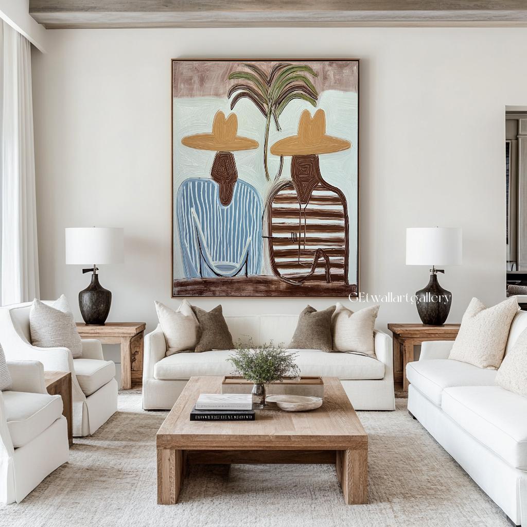 Summer Wall Art Two Man Basking in the Sun on the Beach Oil Painting ...