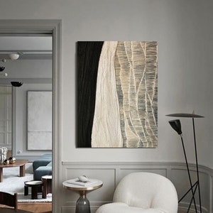 Black Wabi-sabi Wall Art Black Abstract Canvas Art Black and Beige Painting on Canvas Black and ...