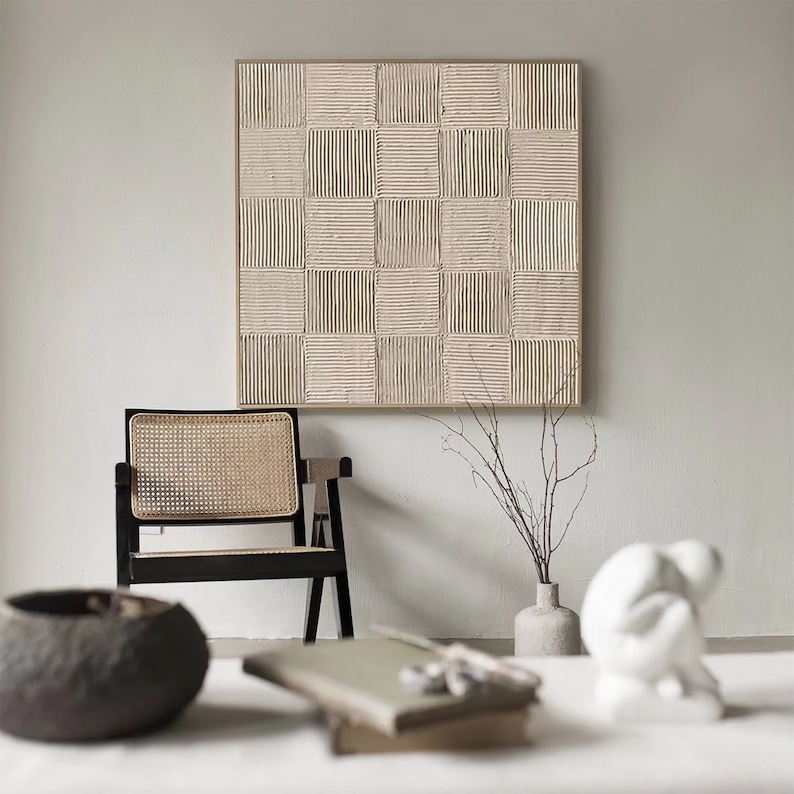 Beige Textured Painting on Canvas Beige Wabi-sabi Wall Art Beige 3d ...