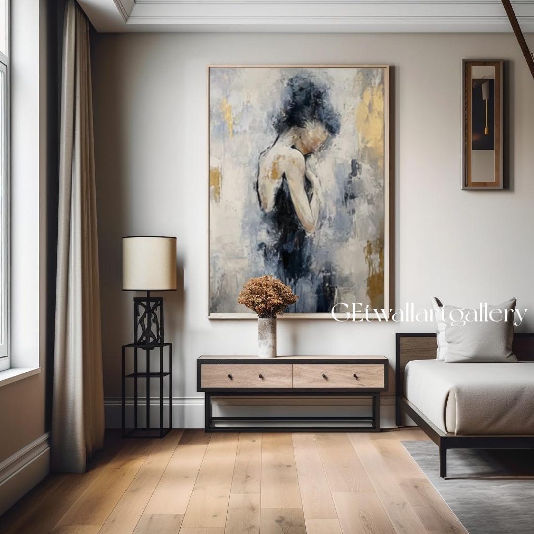 Woman Wall Art: Abstract Lady Textured Oil Painting, Faceless Portrait ...