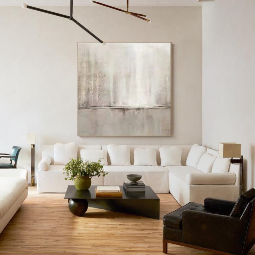 Oversize Beige Painting on Canvas Boho Abstract Textured Beige Painting ...