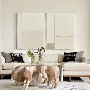 Set of 2 Beige Wall Art Set of 2 Pure Beige Canvas Wall Art for ...