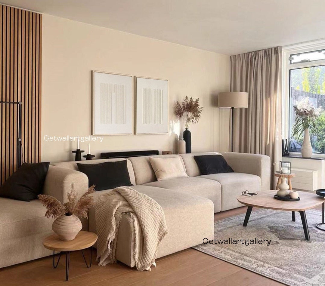 Set of 2 Large Pure Beige White Wall Art 2 Piece Beige Painting on ...