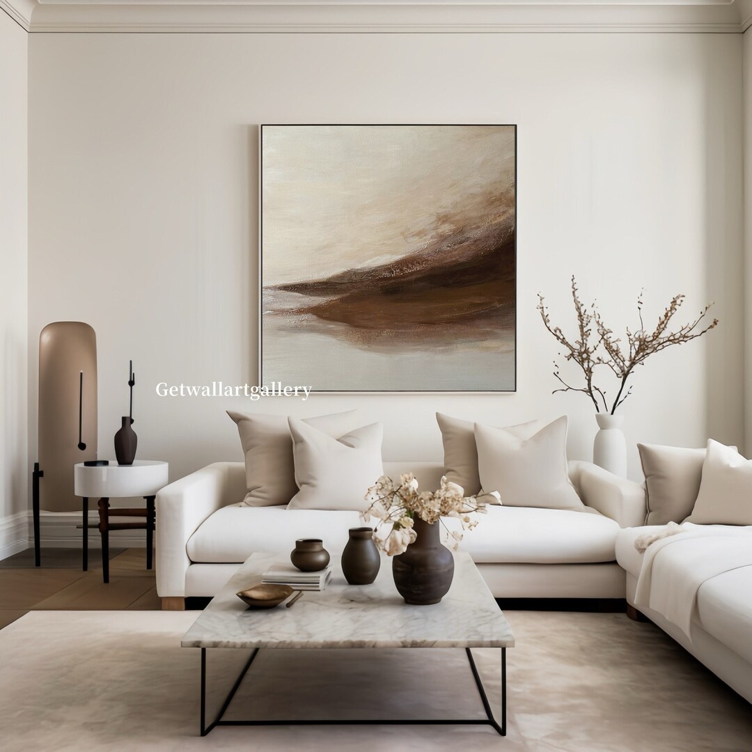 Beige Abstract Wall Art Beige Sky Scenery Wall Art Brown Wave Textured ...