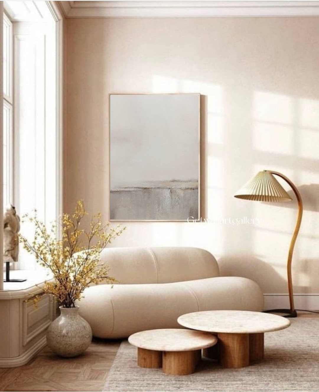 Large Beige Oil Painting Beige Contemporary Abstract Wall Art Beige and ...