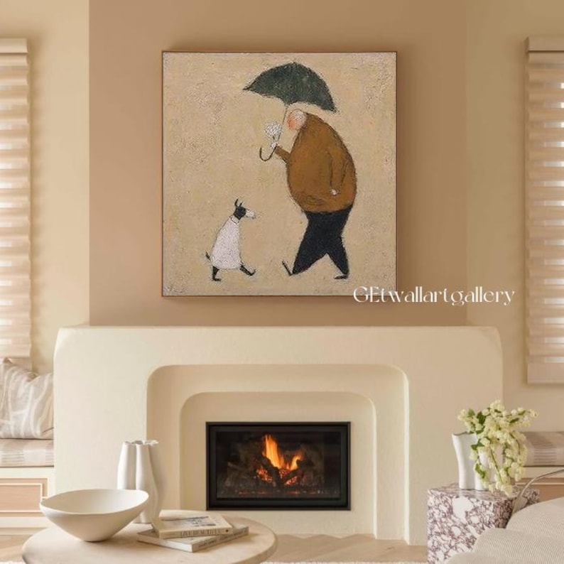 Abstract Papa & Puppy Oil Painting: Earthy Tones Wabi-sabi Wall Art - Etsy