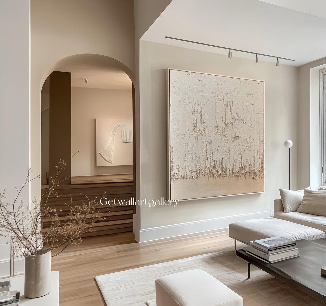 Pure Beige 3D Textured Wall Art Neutral Beige Canvas Art Original Beige ...