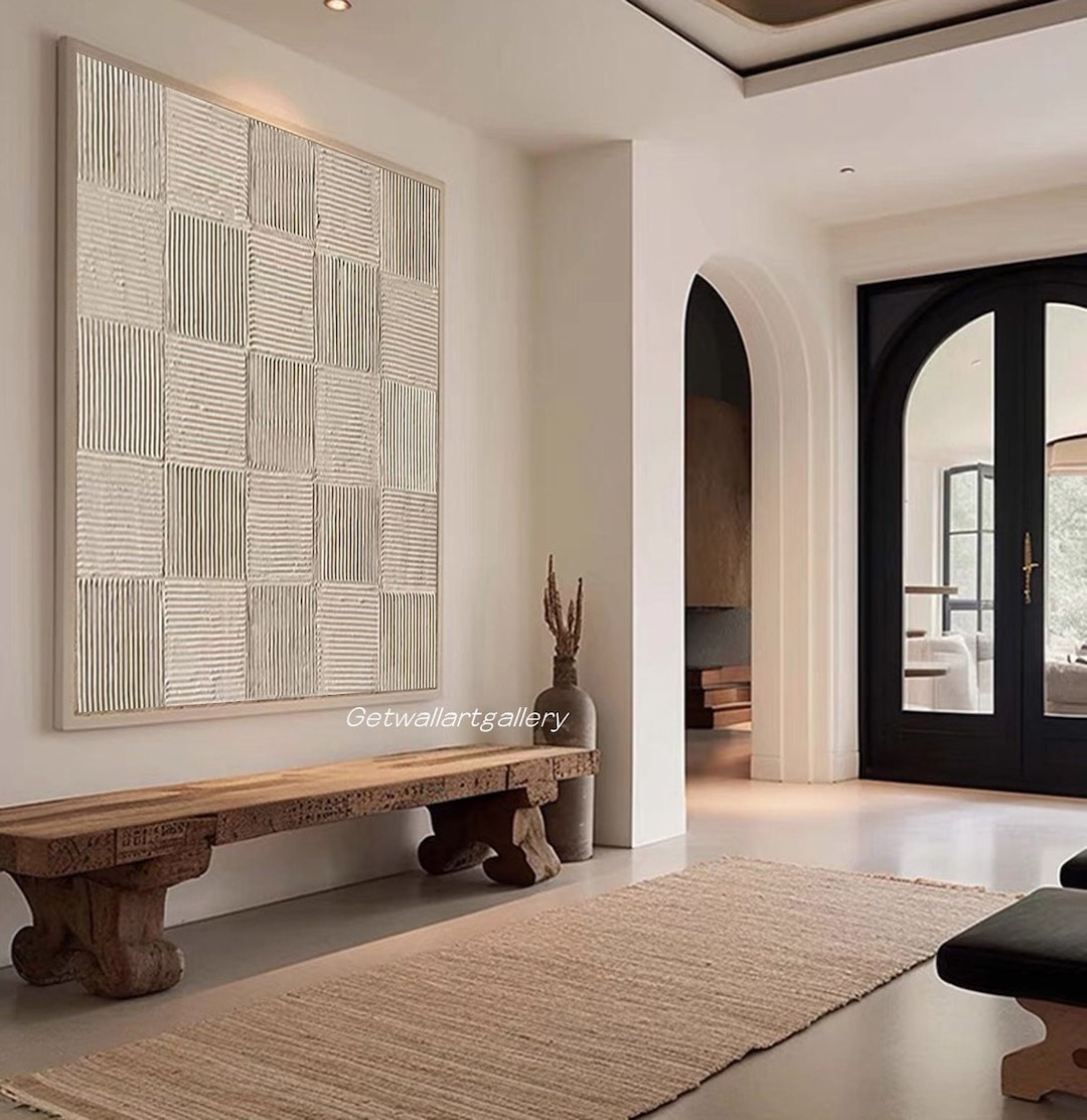 Beige Textured Painting on Canvas Beige Wabi-sabi Wall Art Beige 3d ...