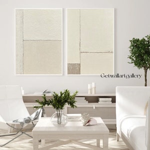 Set of 2 Beige Wall Art Set of 2 Pure Beige Canvas Wall Art for ...