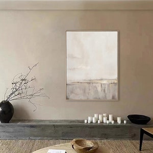 Large Beige Oil Painting Beige Contemporary Abstract Wall Art Beige and ...