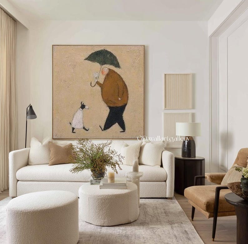 Abstract Papa & Puppy Oil Painting: Earthy Tones Wabi-sabi Wall Art - Etsy
