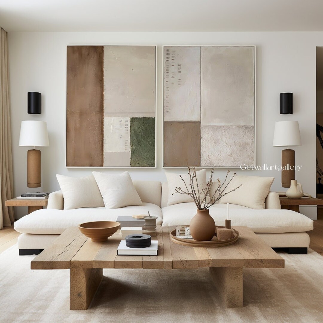 Set of 2 Brown Textured Wall Art 2 Piece Beige and Brown Wall Art a ...