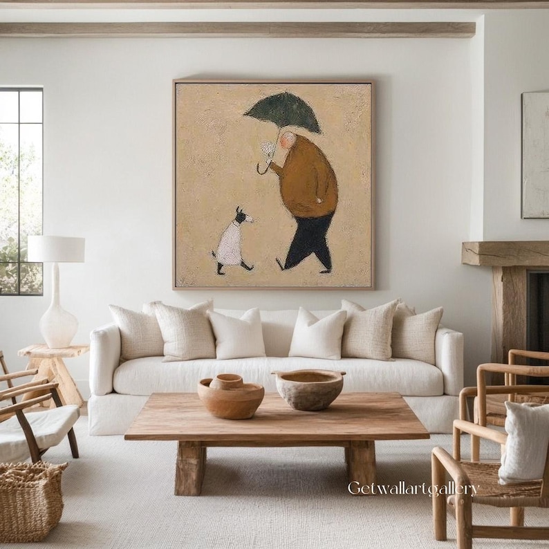Abstract Papa & Puppy Oil Painting: Earthy Tones Wabi-sabi Wall Art - Etsy
