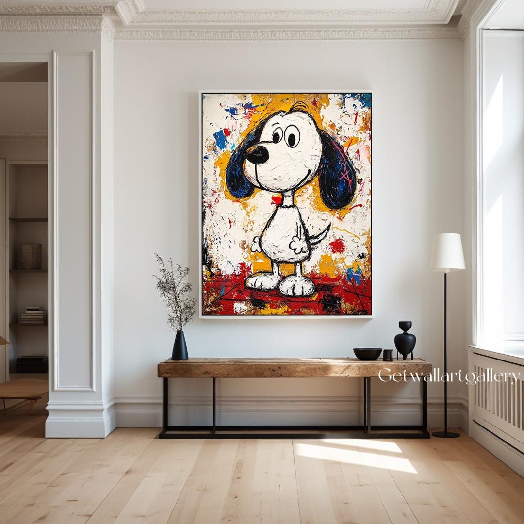 Cartoon Wall Art Pet Portrait Oil Painting on Canvas Cute Puppy Wall ...