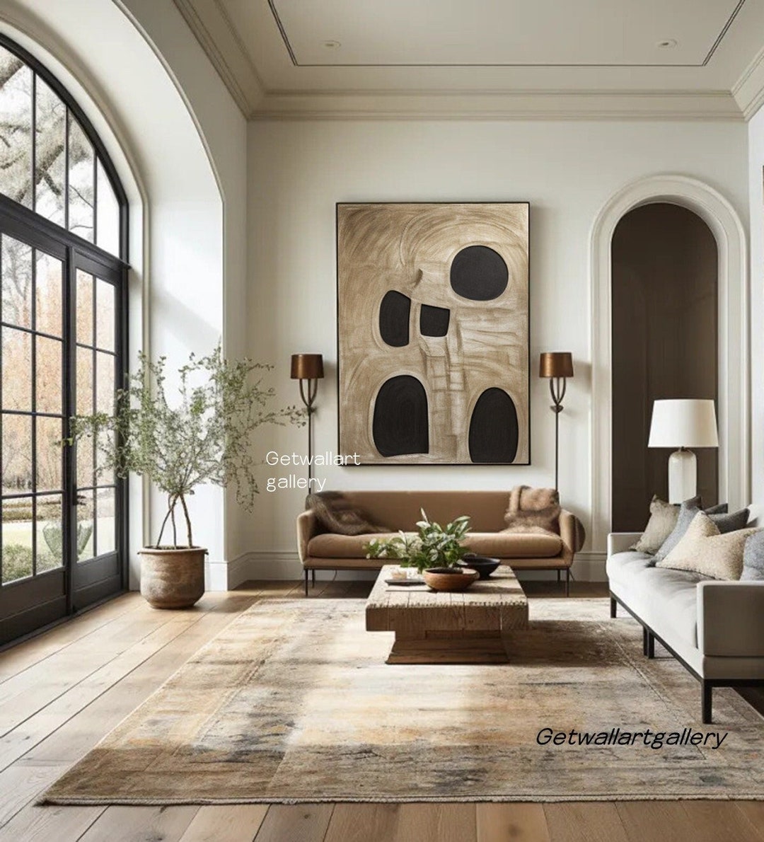 Brown Abstract Painting on Canvas Brown Bohemian Painting Black ...