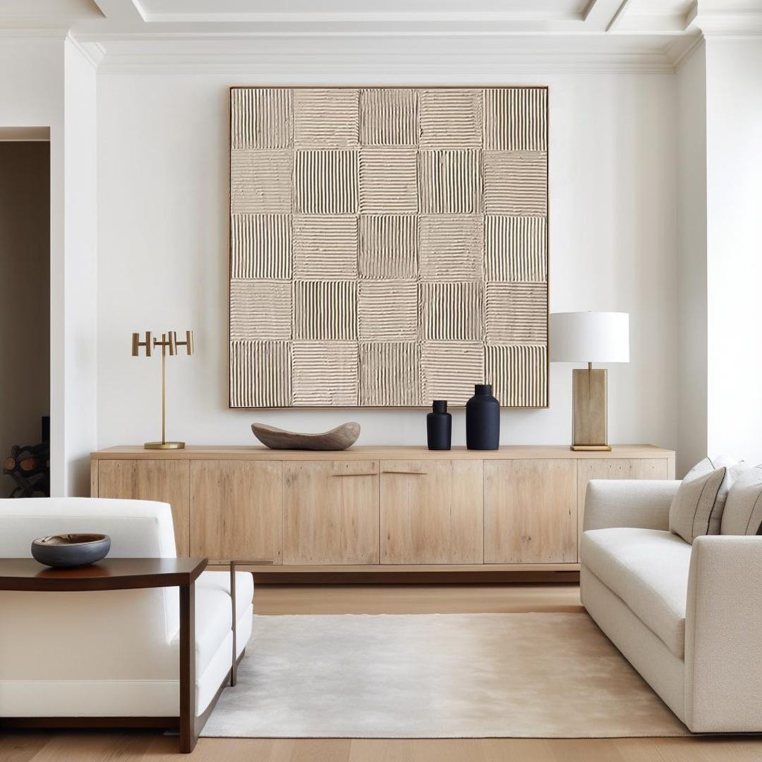 Beige Textured Painting on Canvas Beige Wabi-sabi Wall Art Beige 3d ...