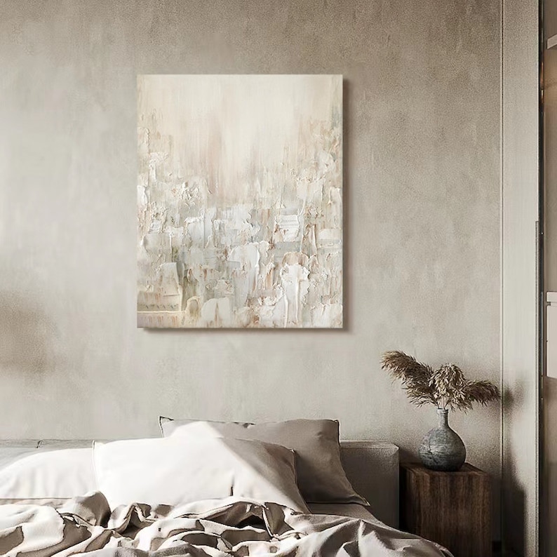 Beige White Textured Wall Art Beige Textured Painting on Canvas Beige ...