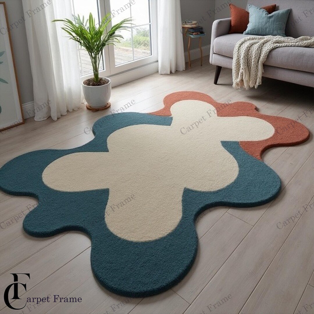Handmade Tufted Wool Area Rug: Irregular Amoeba Shape, Abstract Design ...