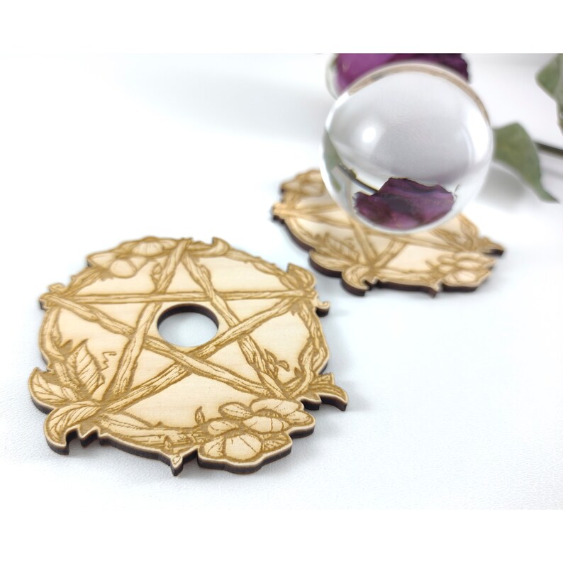 Pentacle Wood Stand Wicca Crystal Sphere Holder - Etsy