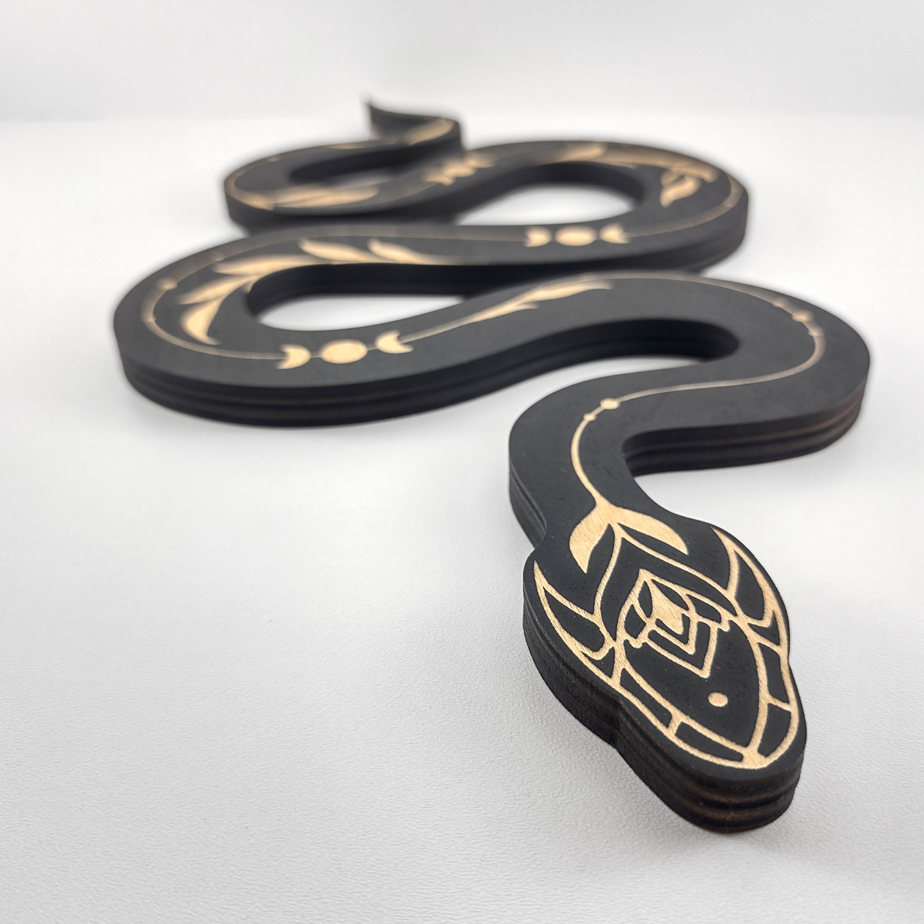 Engraved Wood Snake Wall Decor: Triple Moon Boho Witch Art - Etsy