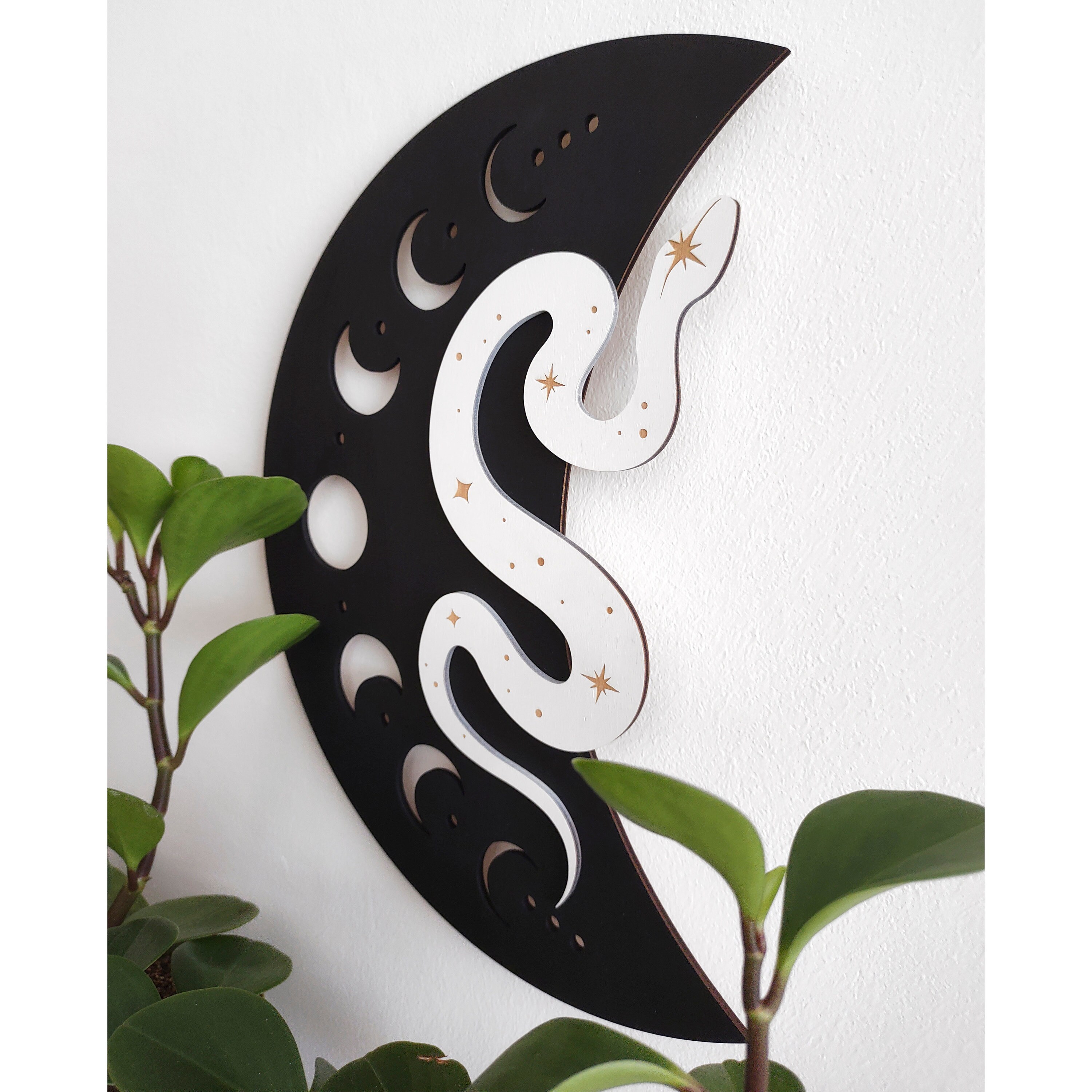 Crescent Moon and Snake Spiritual Decor, Celestial Wiccan Wall Hanging ...