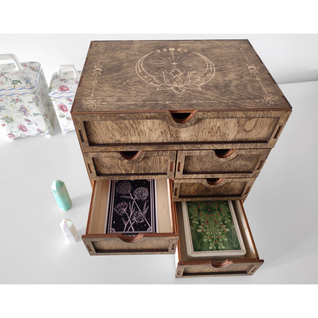 7-drawer Tarot Card Box Wooden Oracle Deck & Crystal Storage - Etsy