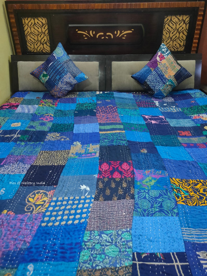 Indian Handmade Patchwork Silk Kantha Quilt Hippie Bedding Bedspread ...