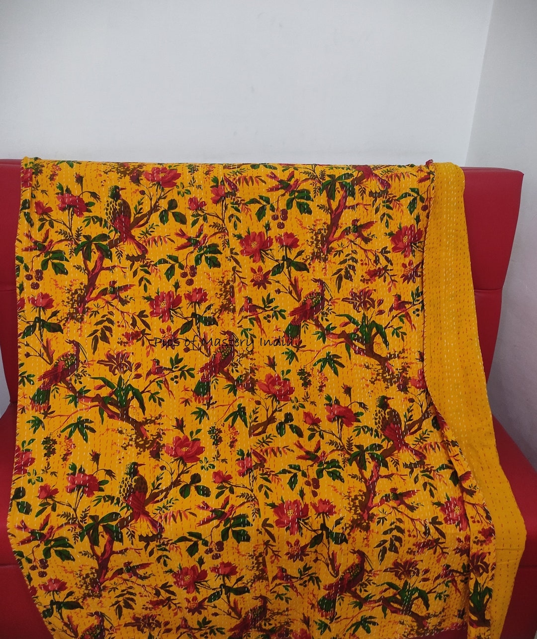 Handmade Floral Bird Cotton Kantha Quilt, Indian Bedspread - Etsy
