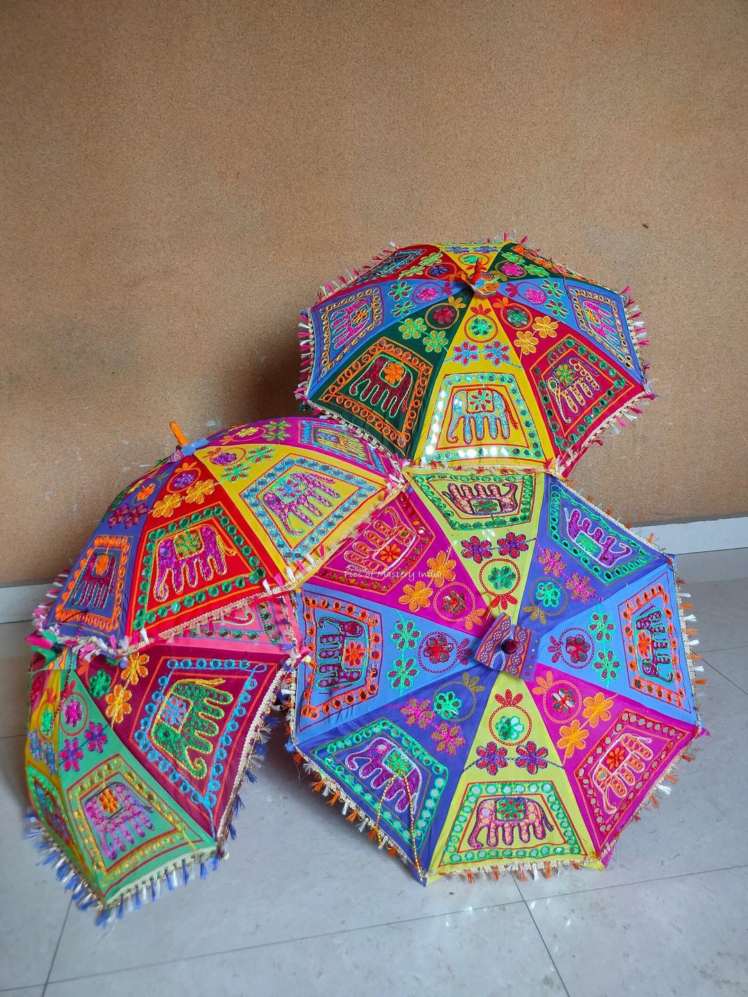 Embroidered Cotton Parasols Mirror Work Sun Protection Umbrellas for ...
