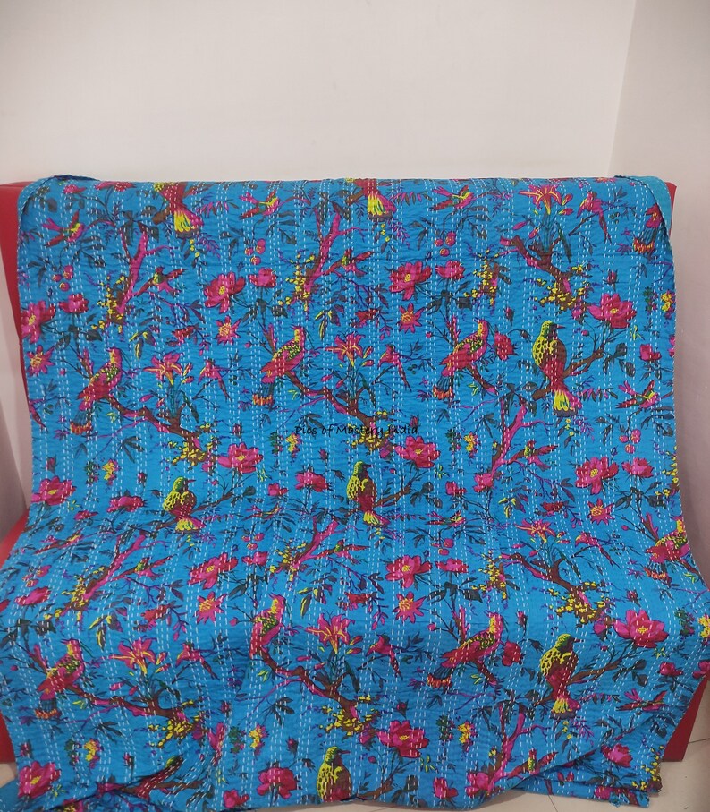 Handmade Floral Bird Cotton Kantha Quilt, Indian Bedspread - Etsy