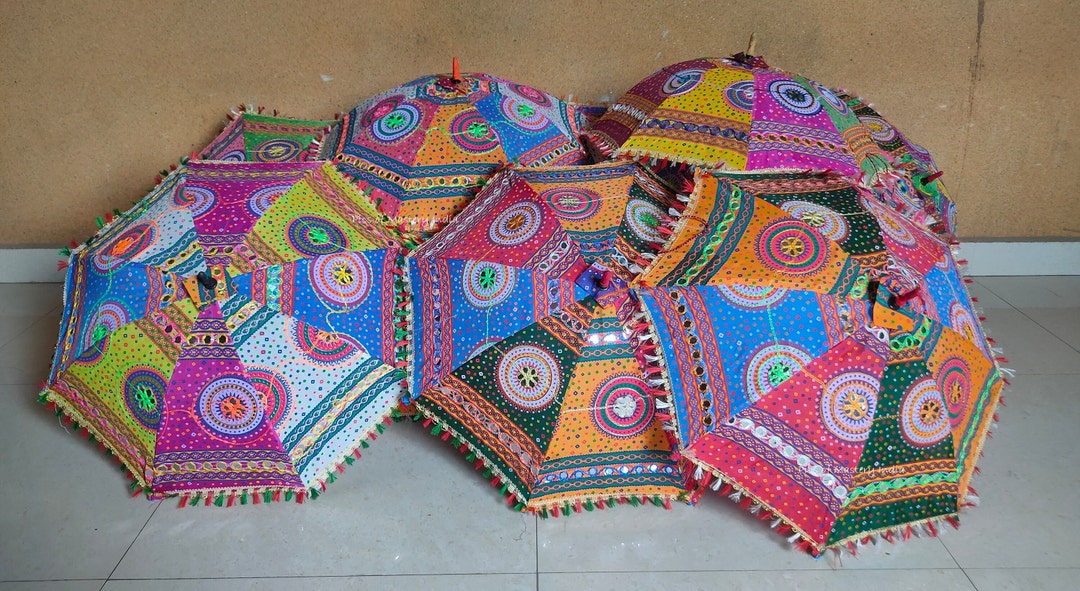 Boho Embroidered Cotton Parasol - Indian Sun Umbrella, Diwali Decor - Etsy