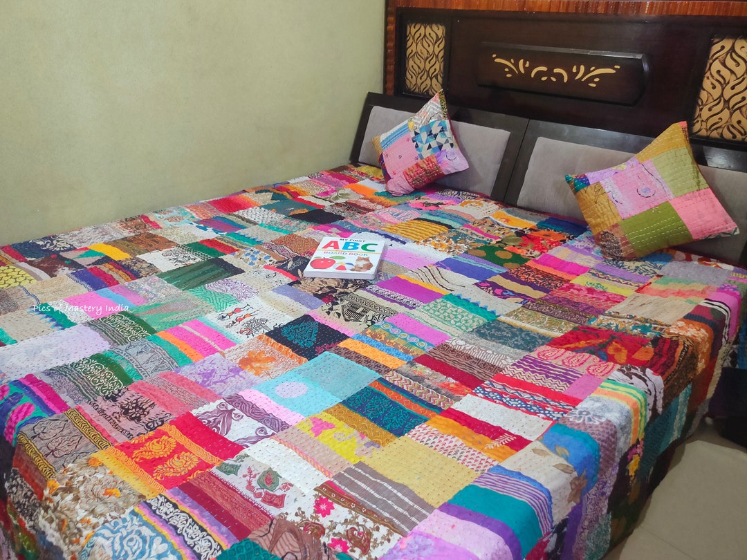 Bohemian Patchwork Quilt Kantha Quilt Handmade Vintage Quilts Boho King ...