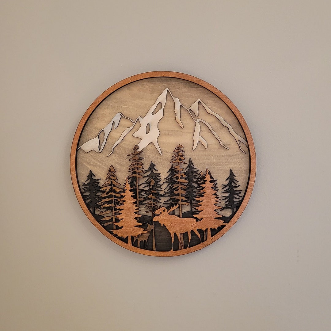 Mountain Wilderness Scene Laser-cut Layered Wood Wall Art - Etsy