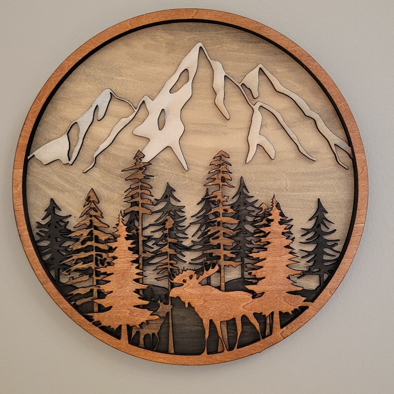 Mountain Wilderness Scene Laser-cut Layered Wood Wall Art - Etsy