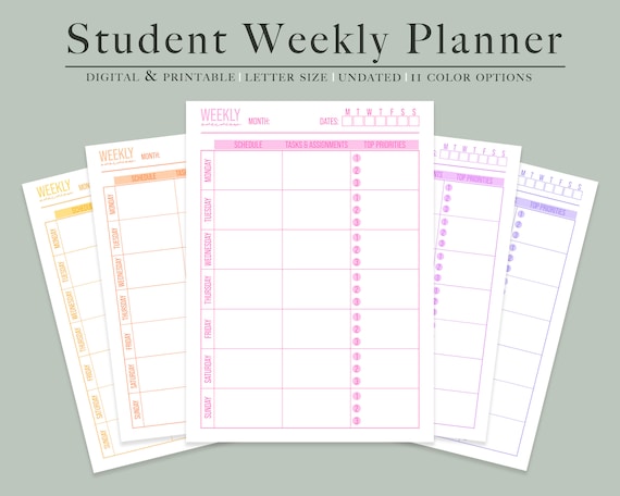 Student Weekly Planner Printable Goodnotes Planner Undated - Etsy