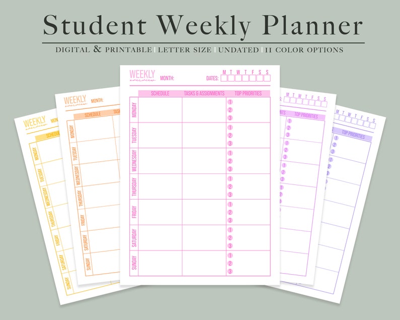 Student Weekly Planner Printable, Goodnotes Planner Undated, College ...