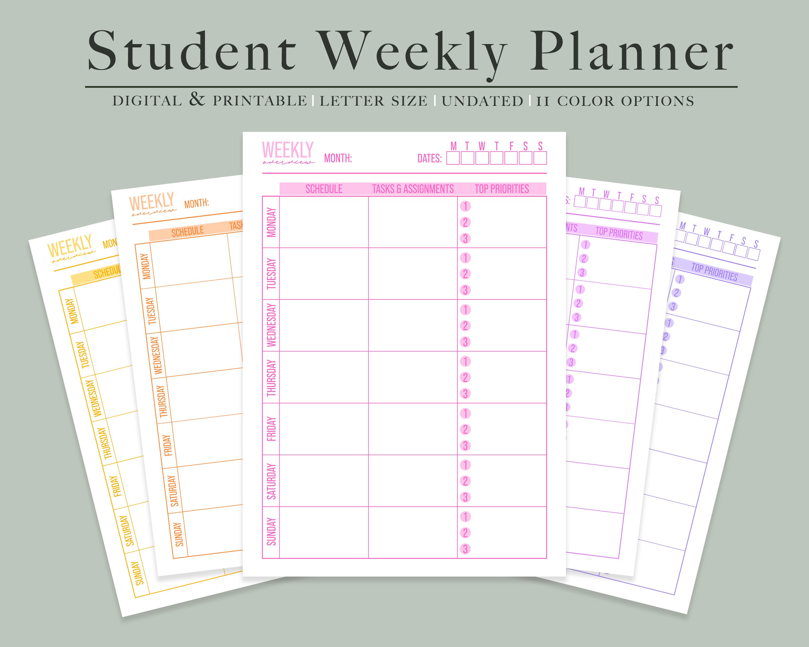 Student Weekly Planner Printable, Goodnotes Planner Undated, College ...