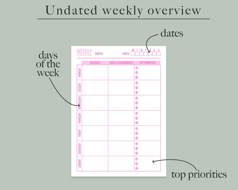 Student Weekly Planner Printable, Goodnotes Planner Undated, College ...