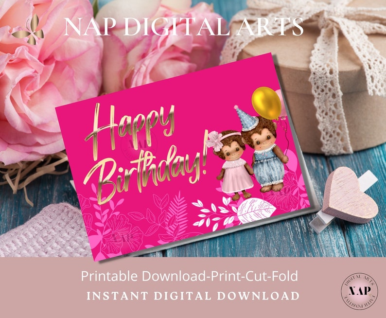 Cute Pink Girl Printable Card, Happy Birthday Girl Pink Card, Happy ...