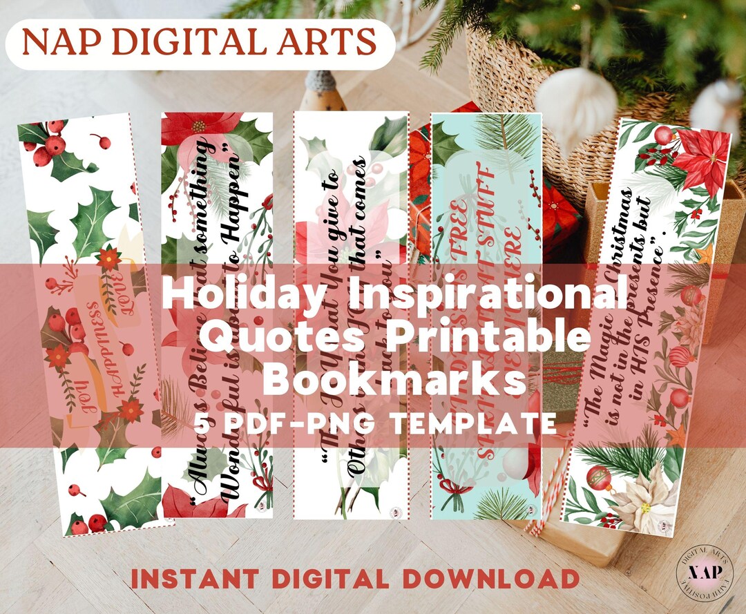Holiday Inspirational Quotes, Printables Bookmark Set, Festive ...