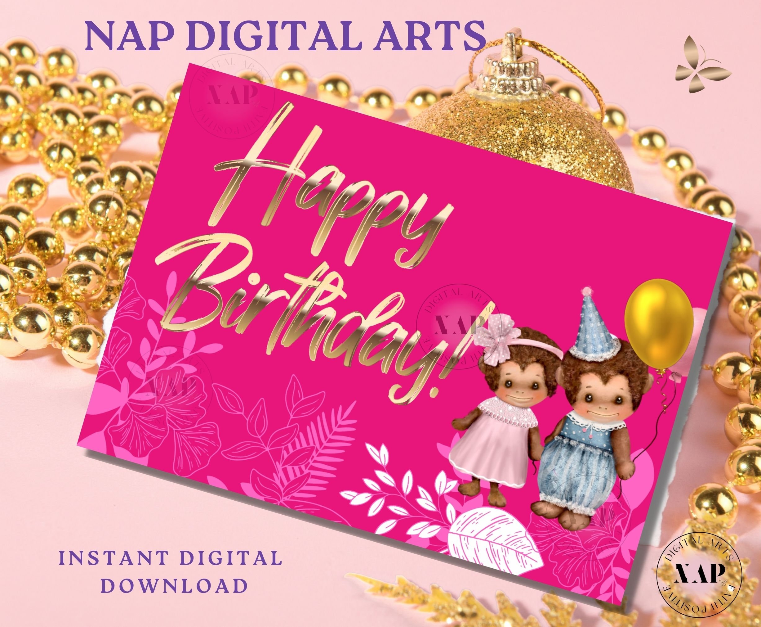 Digital Pink Birthday Card, Happy Birthday Pink Card, Happy Birthday ...