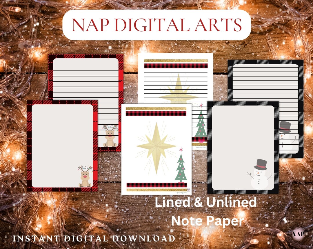 Christmas Decor Stationary, Printable Lined Paper, Printable Stationary ...